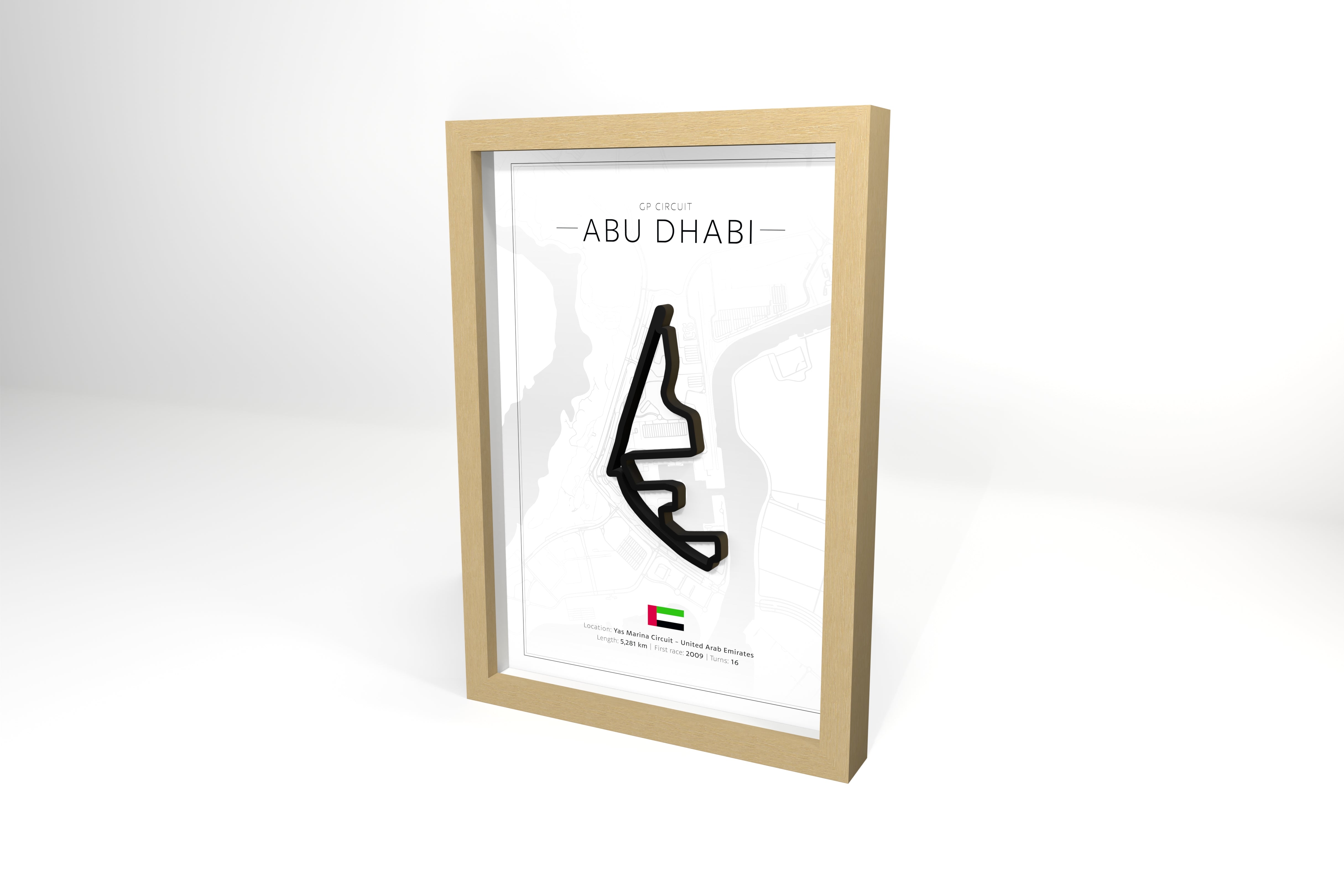 Abu Dhabi Circuit 3D Wall Art Oak Colored Frame Gift for Racing Fans ...
